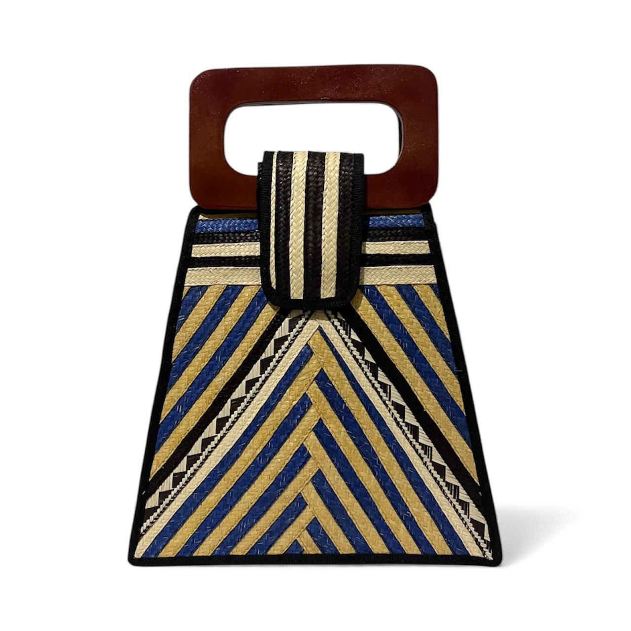 Handwoven Rectangle Handbag — Beige & Blue – Stand Out And Shout Out